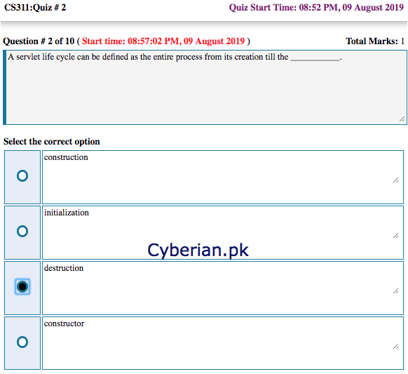 CS311 Quiz 2 Solution and Discussion | Cyberian Learn Smartly