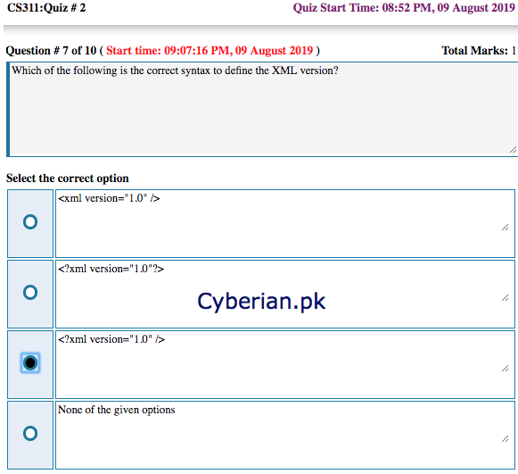 CS311 Quiz 2 Solution and Discussion | Cyberian Learn Smartly