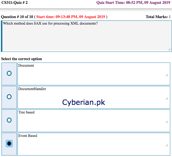 CS311 Quiz 2 Solution and Discussion | Cyberian Learn Smartly