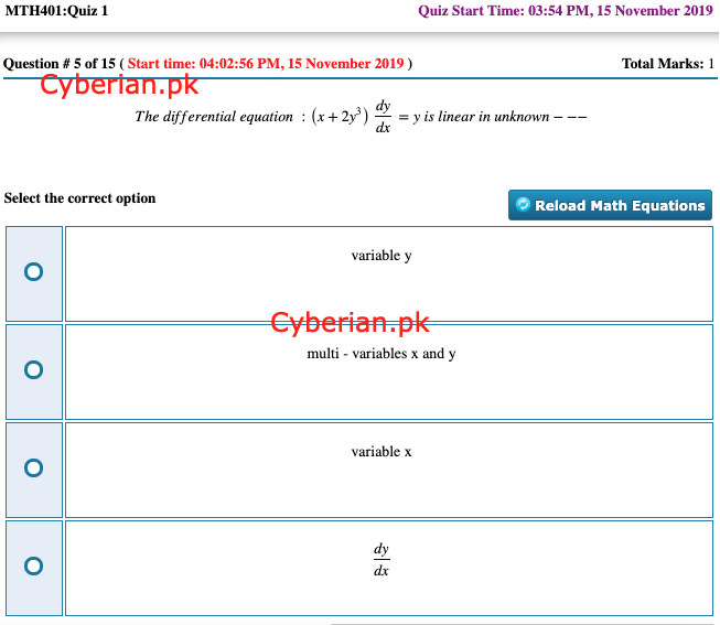 MTH401 Quiz 1 Solution and Discussion | Cyberian Learn Smartly