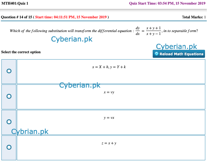 MTH401 Quiz 1 Solution and Discussion | Cyberian Learn Smartly